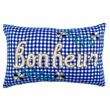 Mini coussin brodé BONHEUR